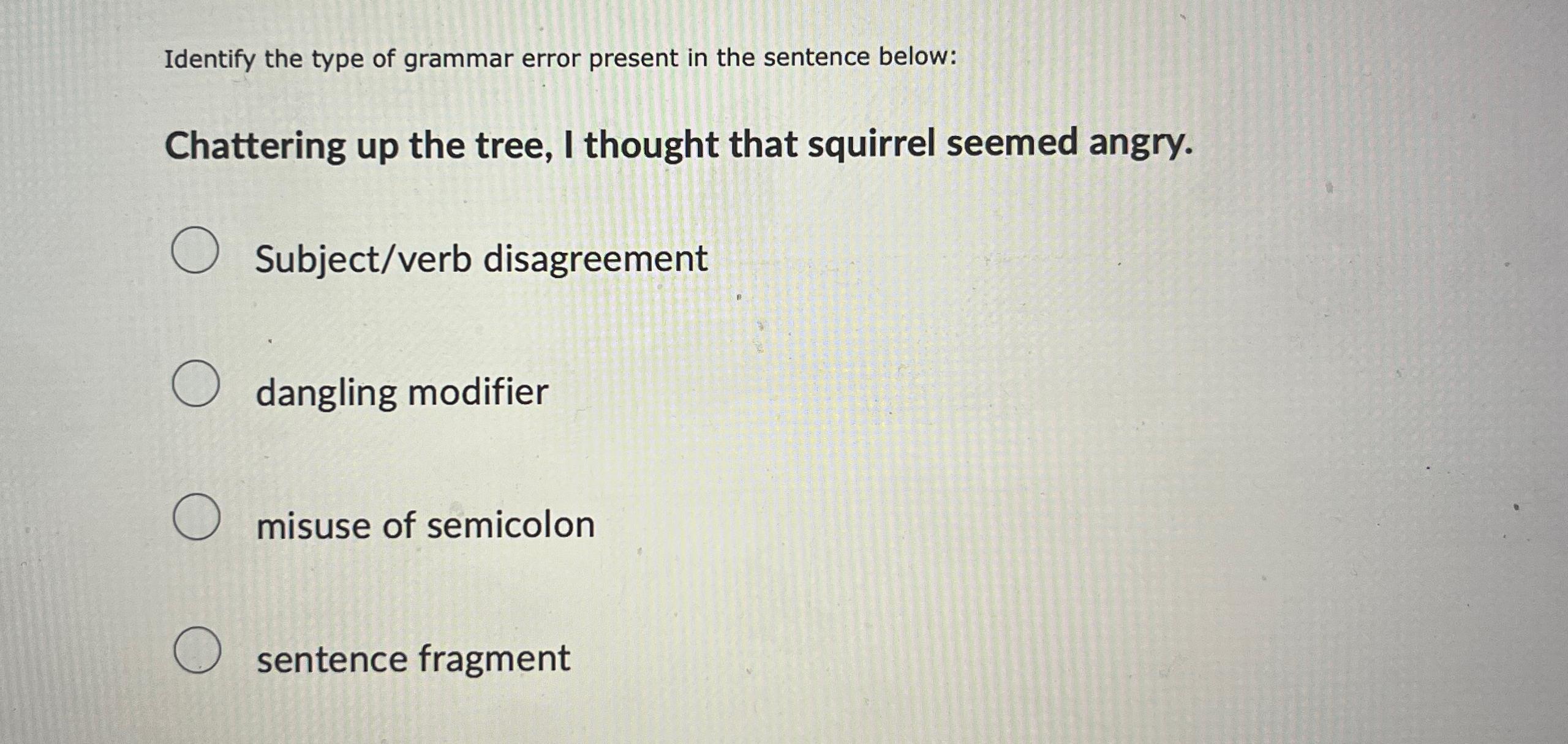 Solved Identify the type of grammar error present in the | Chegg.com