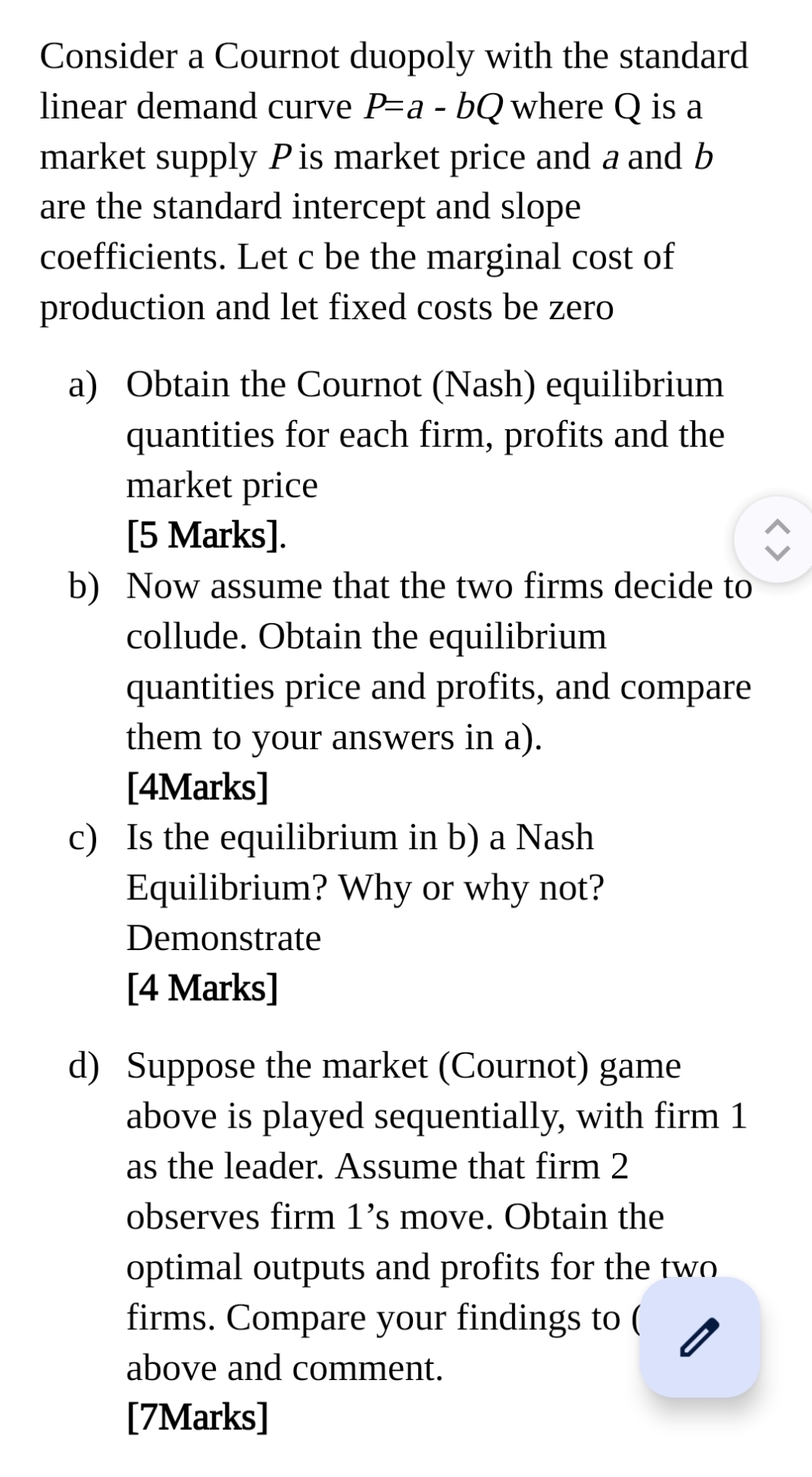Solved Consider a Cournot duopoly with the standard linear | Chegg.com