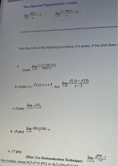 Solved Two-Special Trigonometric Limits 1-cos -0 Find the | Chegg.com