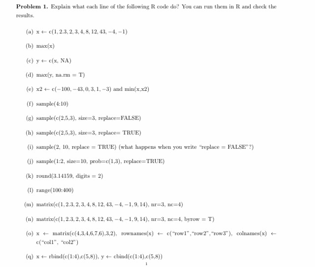 Solved Problem 1. Explain what each line of the following R | Chegg.com
