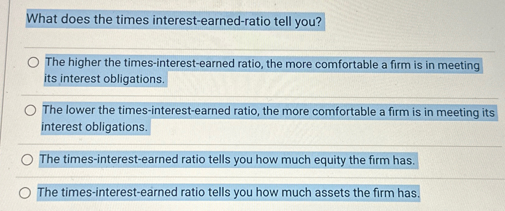 Solved What does the times interest-earned-ratio tell | Chegg.com