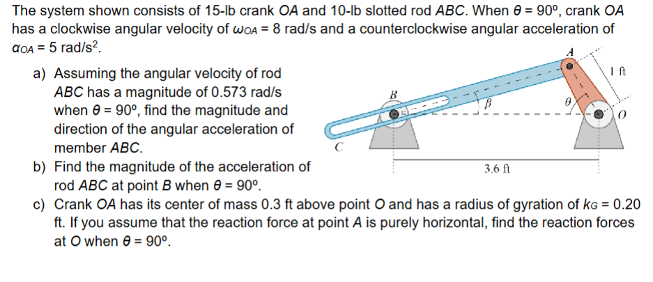 Solved The system shown consists of 15-lb ﻿crank OA ﻿and | Chegg.com