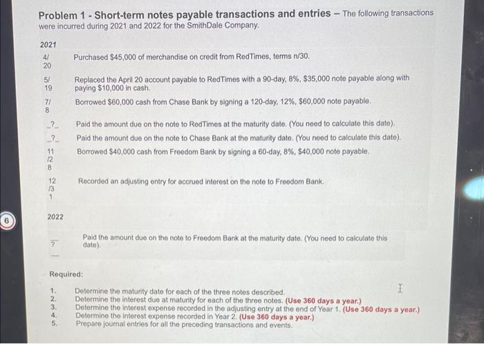 Solved Problem 1 - Short-term notes payable transactions and | Chegg.com