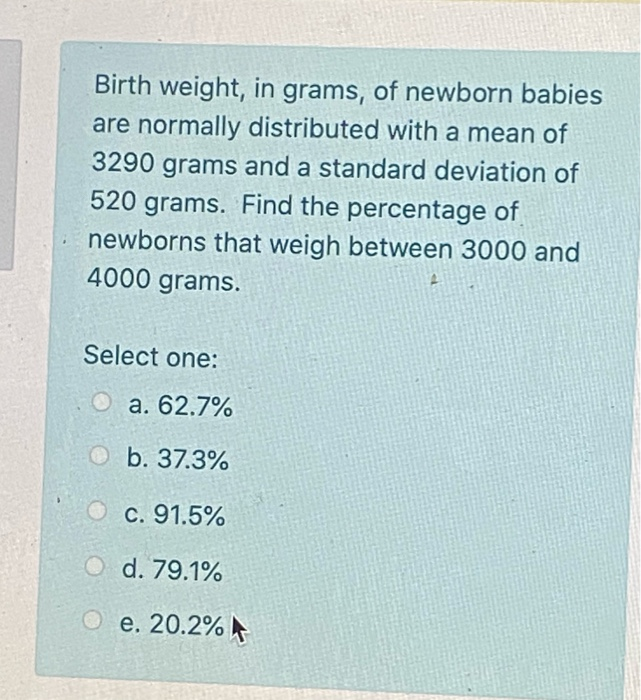 Solved Birth weight, in grams, of newborn babies are | Chegg.com