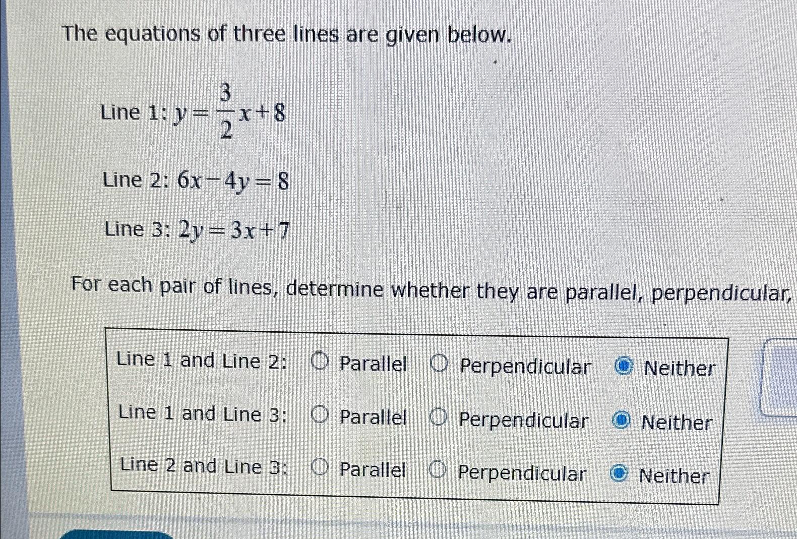 Solved The equations of three lines are given below.Line | Chegg.com