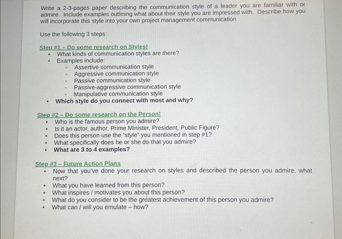 Write a 2-3-pages paper describing the communication | Chegg.com