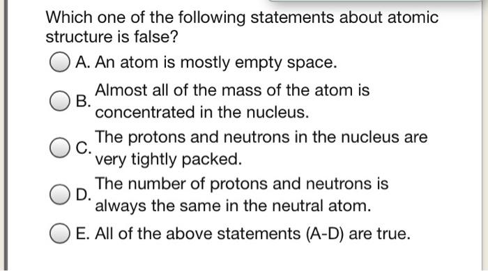Solved Which one of the following statements about atomic | Chegg.com