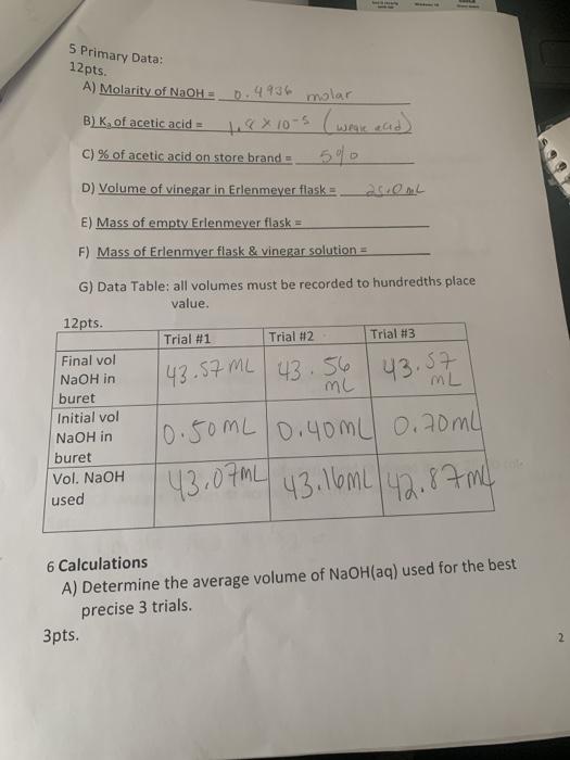 Solved E) Mass of empty Erlenmeyer flask = F) Mass of | Chegg.com