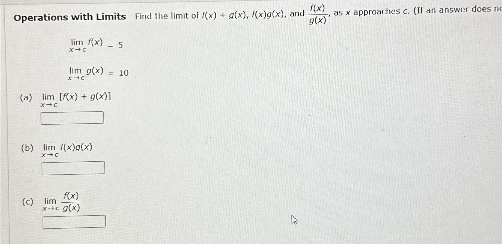 Solved Operations with Limits Find the limit of | Chegg.com