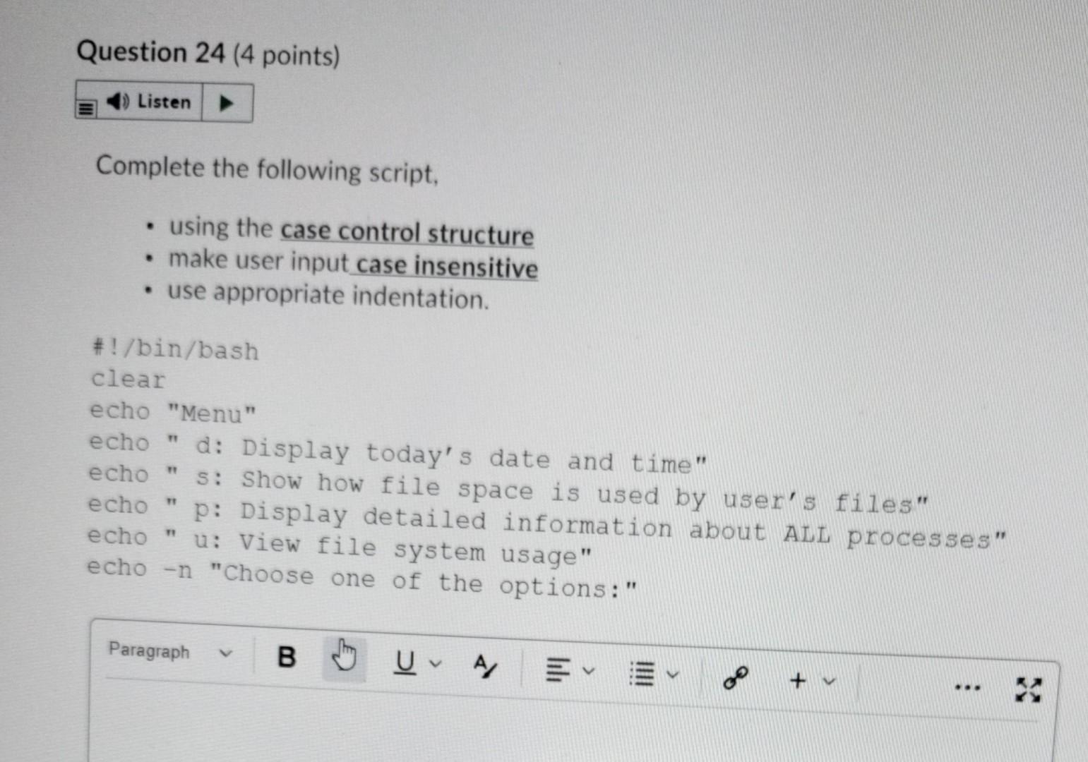 Solved Question 24 (4 points) Listen Complete the following | Chegg.com
