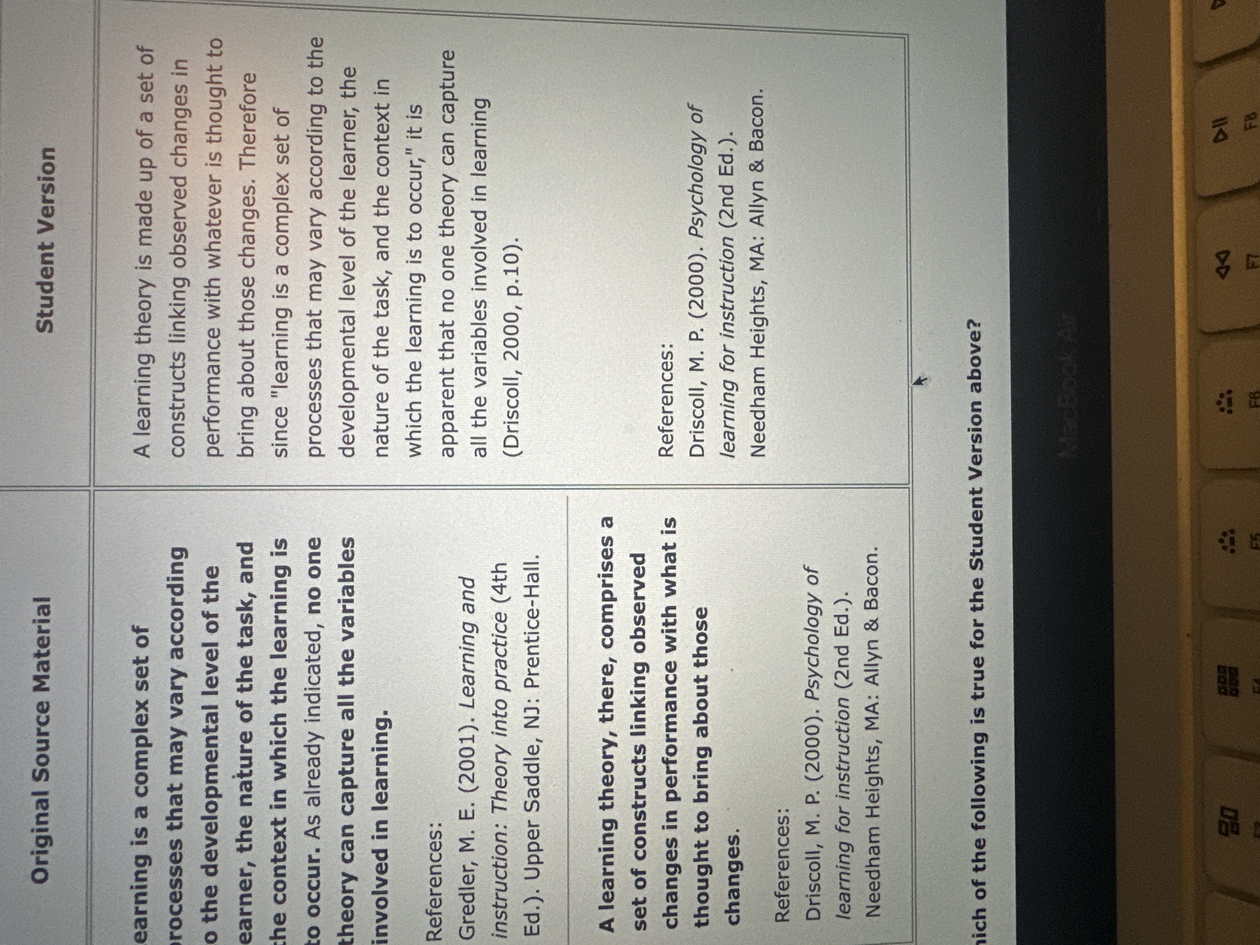 Solved Original Source Materialearning is a complex set of | Chegg.com