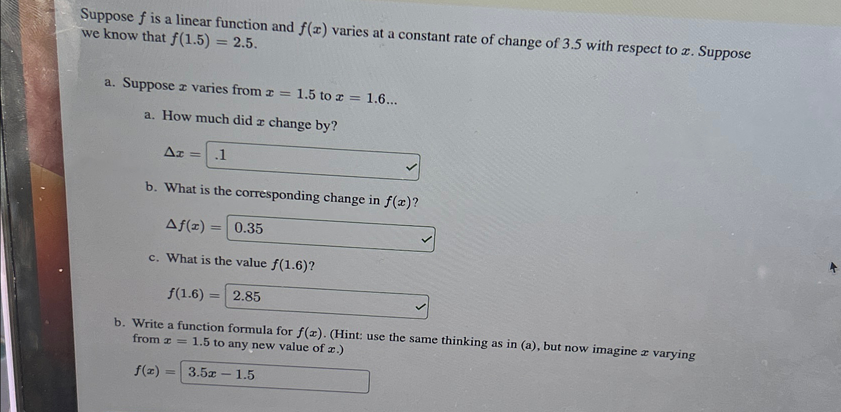 Solved Suppose f ﻿is a linear function and f(x) ﻿varies at a | Chegg.com