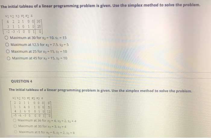 Solved The initial tableau of a linear programming problem | Chegg.com