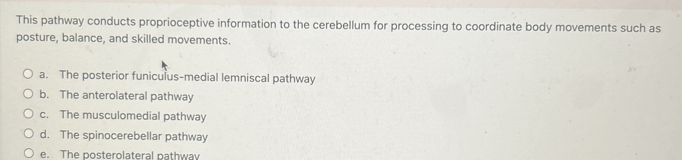 Solved This pathway conducts proprioceptive information to | Chegg.com