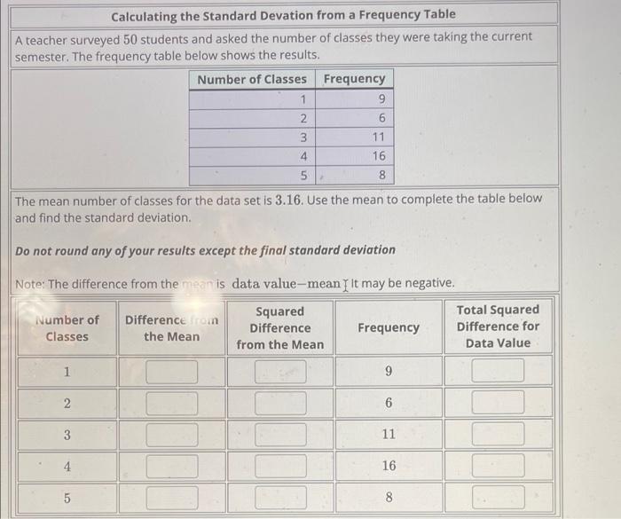 Solved Calculating the Standard Devation from a Frequency | Chegg.com
