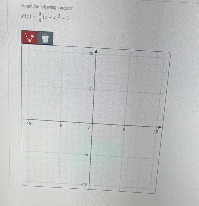 Solved Graph the following function: f(x)=49(x−7)2−5 | Chegg.com