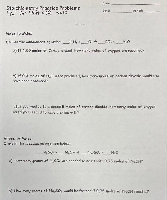 Solved Name: Stoichiometry Practice Problems HW for Unit 3 | Chegg.com