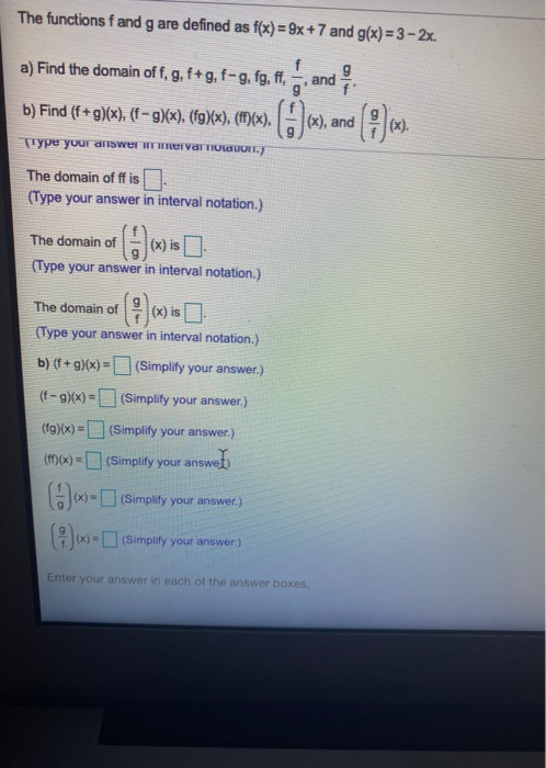 Solved The functions f and g are defined as f(x) = 9x + 7 | Chegg.com