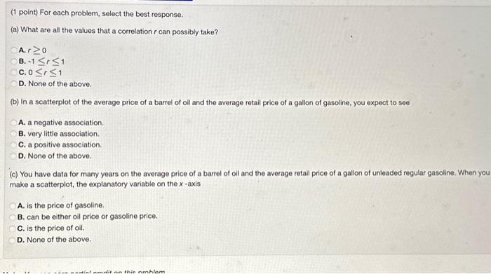 Solved (1 point) For each problem, select the best response. | Chegg.com