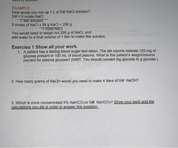 Solved EXAMPLE How would you mix up 1 L of 5M NaCl solution? | Chegg.com