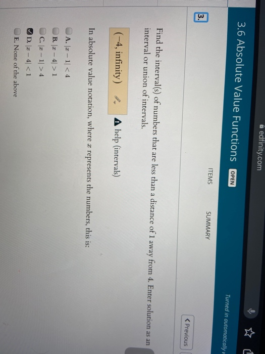 Solved a edfinity.com 3.6 Absolute Value Functions OPEN | Chegg.com