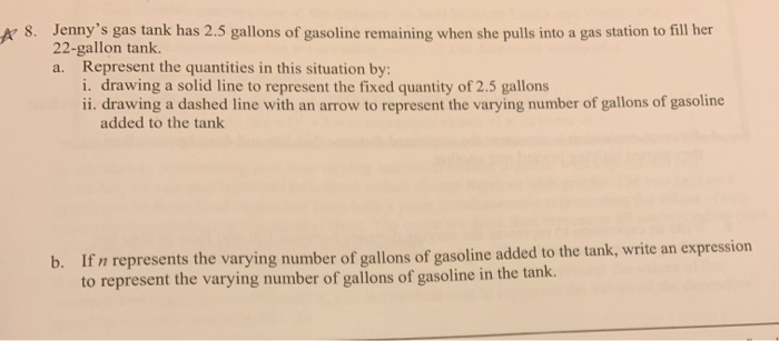 Solved 8. Jenny's gas tank has 2.5 gallons of gasoline | Chegg.com
