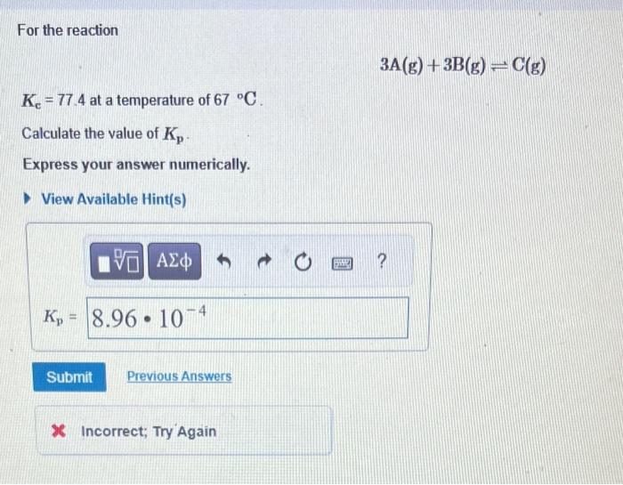 Solved The equilibrium constant, Kc, is calculated using | Chegg.com