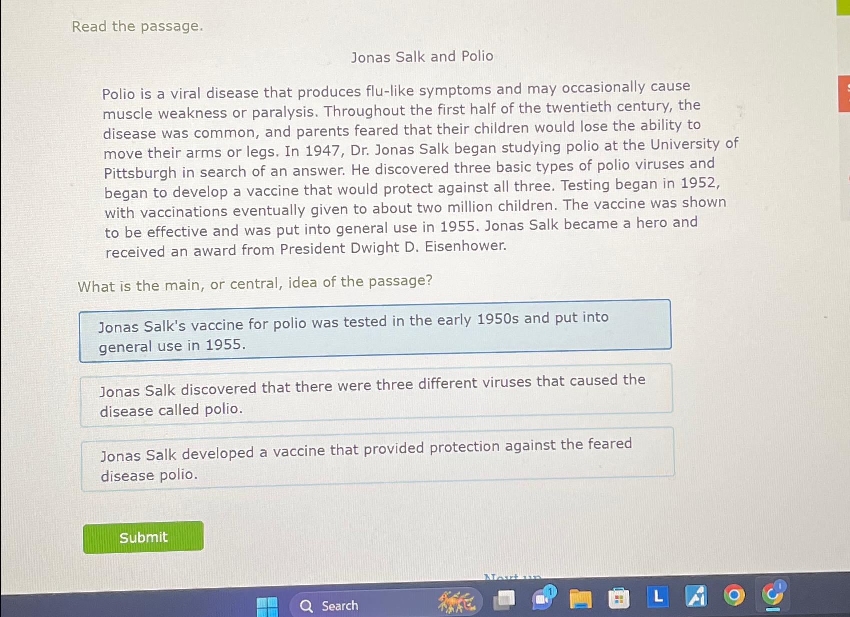 Solved Read the passage.Jonas Salk and PolioPolio is a viral | Chegg.com