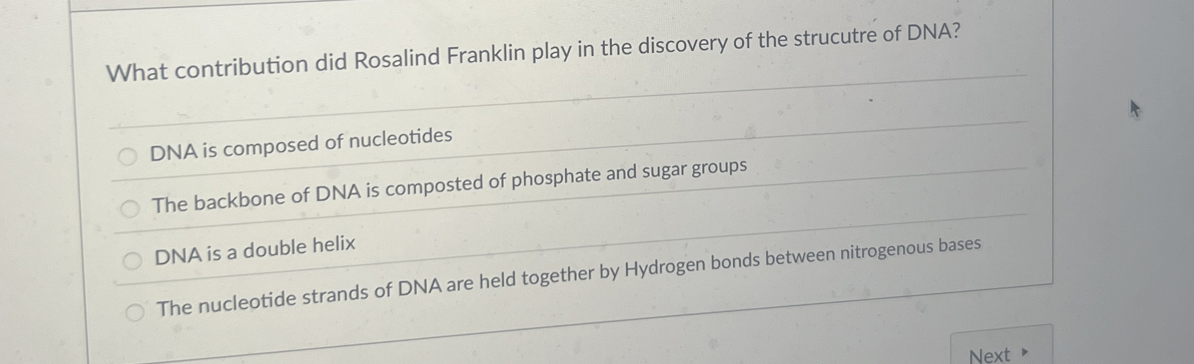 Solved What contribution did Rosalind Franklin play in the | Chegg.com
