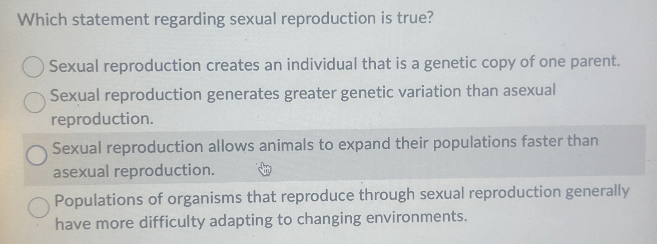 Solved Which statement regarding sexual reproduction is | Chegg.com