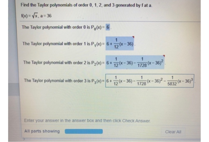 Solved Find the Taylor polynomials of order 0, 1, 2, and 3 | Chegg.com