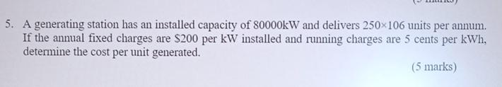 Solved A generating station has an installed capacity of | Chegg.com
