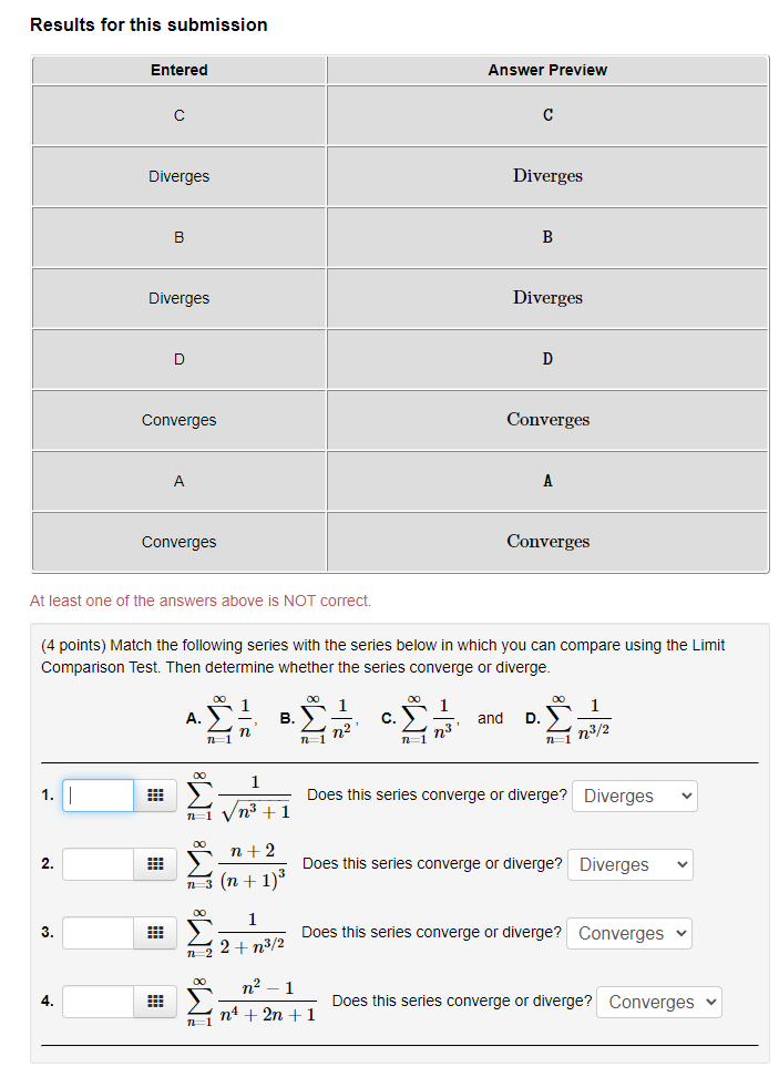 Solved Match the following series with the series below in | Chegg.com
