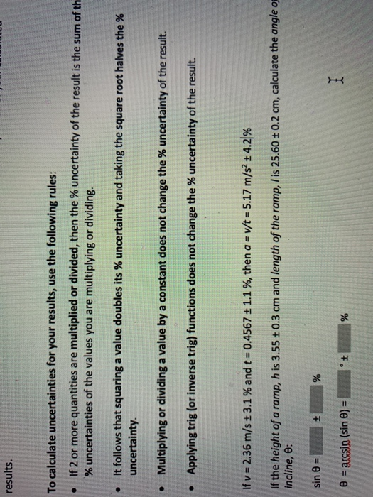 Solved results. To calculate uncertainties for your results, | Chegg.com