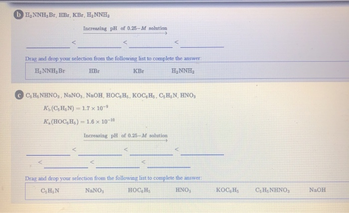 Solved bH,NNH, Br, HB, KBr, H,NNH, Increasing pH of 0.25-M | Chegg.com