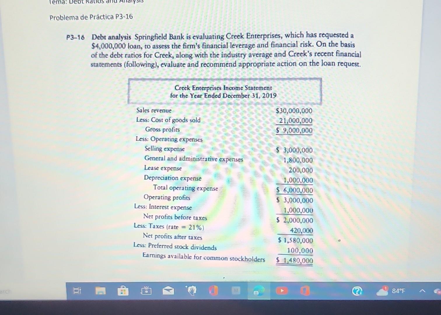 Solved P3-16 Debt analysis Springfield Bank is evaluating | Chegg.com