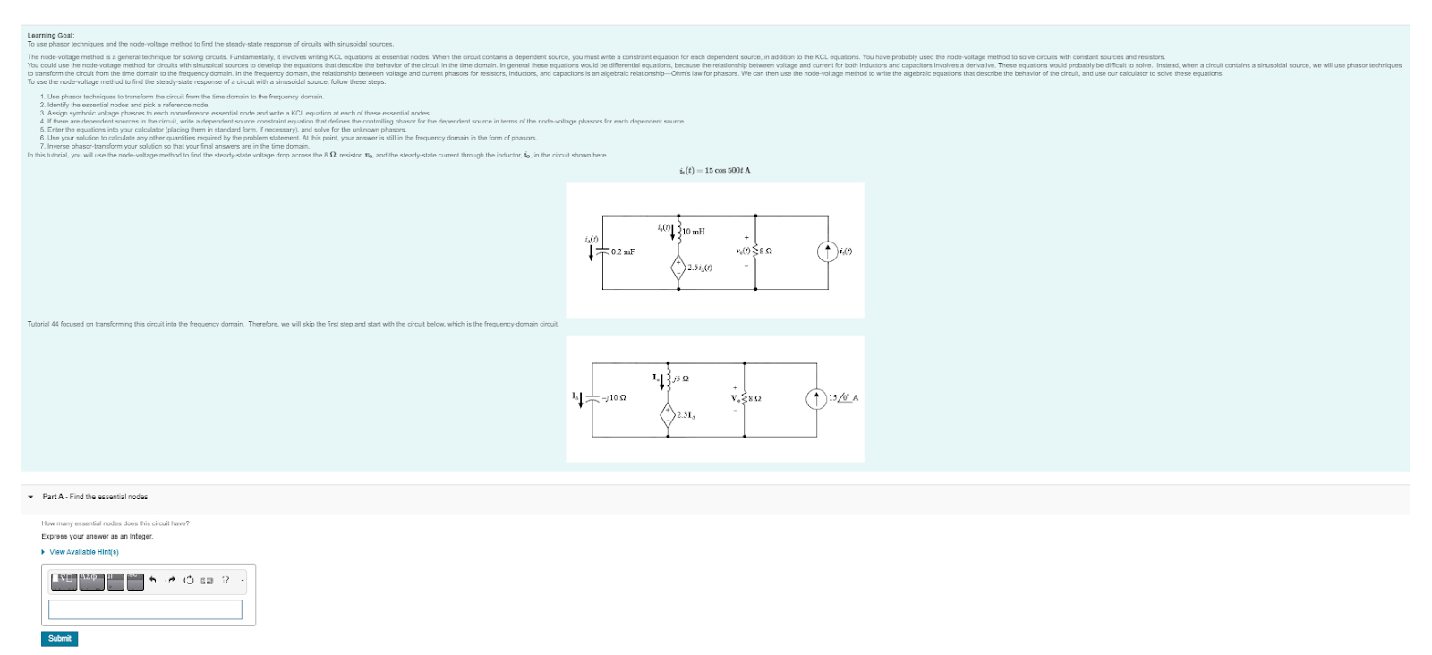 Solved Learning Goal: To use phasor techniques and the | Chegg.com