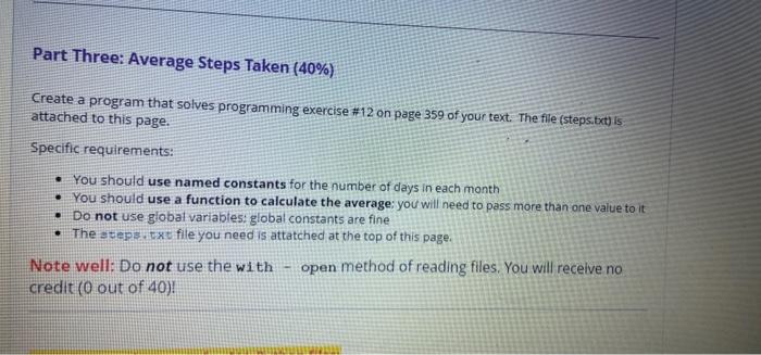 Solved Part Three: Average Steps Taken (40%) Create a | Chegg.com
