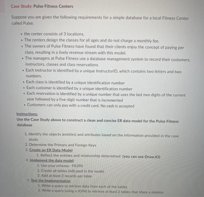 Solved Case Study: Pulse Fitness Centers Suppose you are | Chegg.com