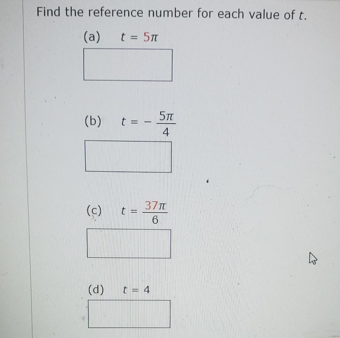 Solved Find the reference number for each value of t. (a) | Chegg.com