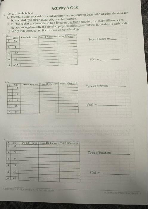 Solved 1. For each table below, i. Use finite differences of | Chegg.com