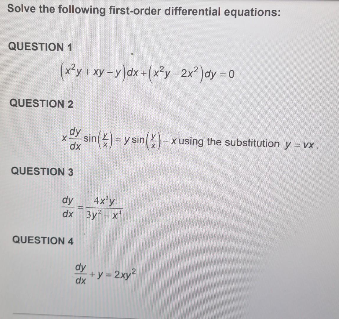 Solved Solve the following first-order differential | Chegg.com