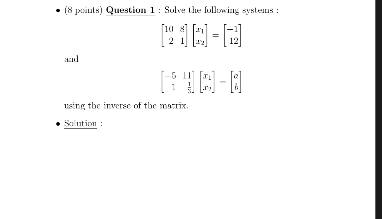 Solved (8 ﻿points) ﻿Question 1 ﻿: Solve the following | Chegg.com