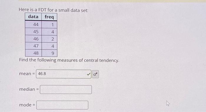 Solved Here is a FDT for a small data set: Find the | Chegg.com