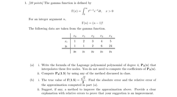 Solved 1. 20 points) The gamma function is defined by f(x) = | Chegg.com