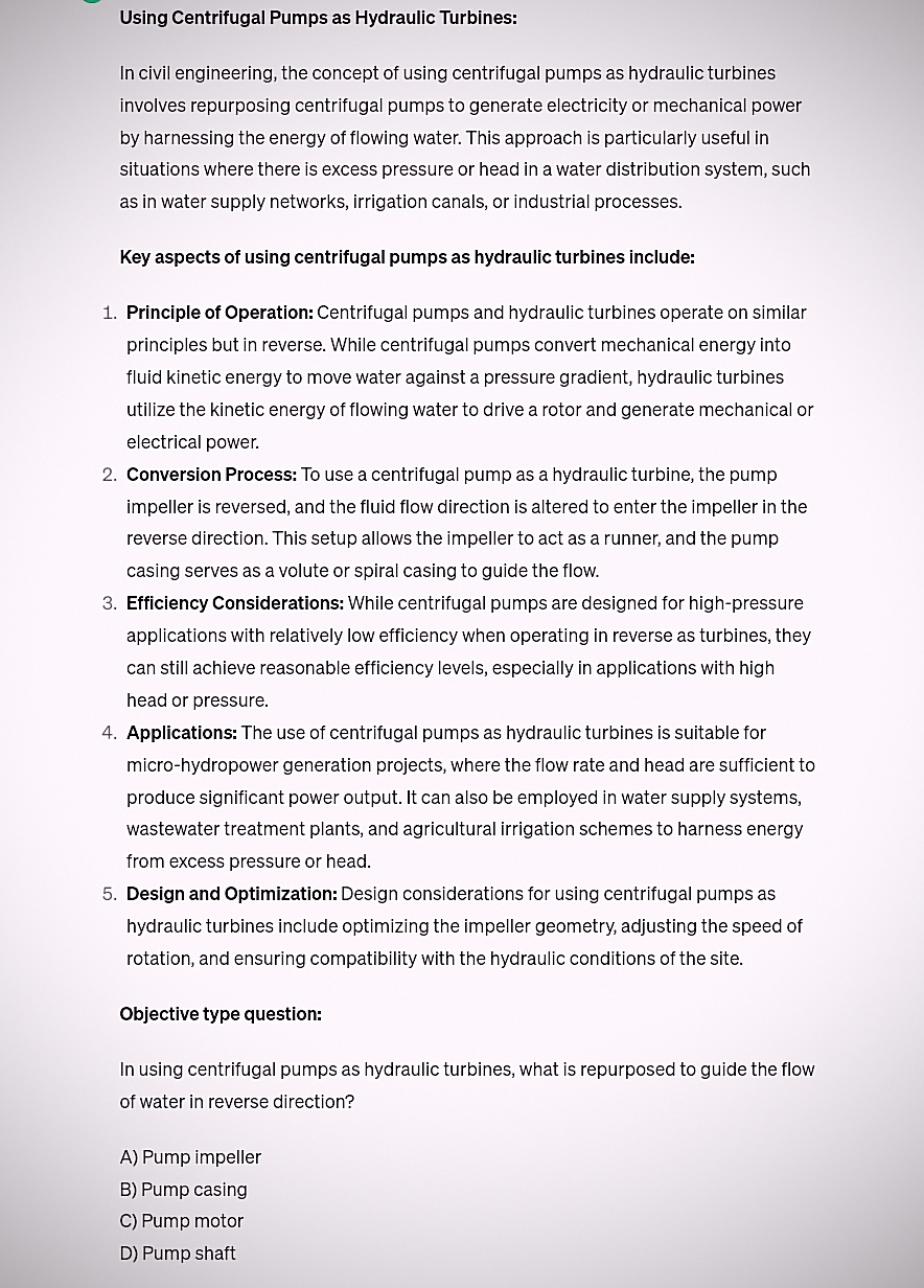Solved Using Centrifugal Pumps as Hydraulic Turbines:In | Chegg.com