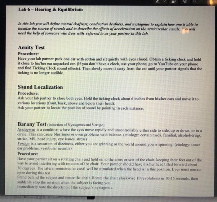 Lab 6 - Hearing & Equilibrium NAME: Acuity Test RIGHT | Chegg.com