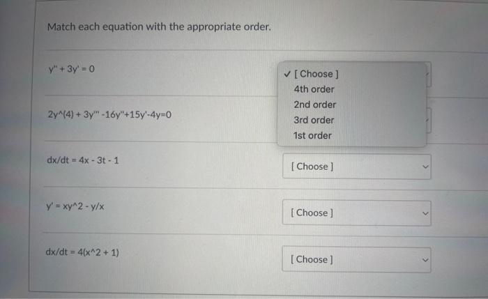 Solved Match each equation with the appropriate order. | Chegg.com