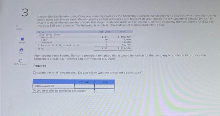 Solved Benson Bicycle Manufacturing Company cutrently | Chegg.com