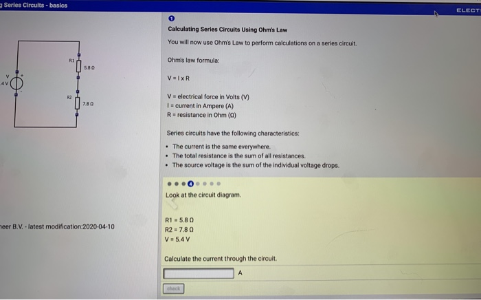 Solved Calculating Series Circuits Using Ohms Law You will | Chegg.com
